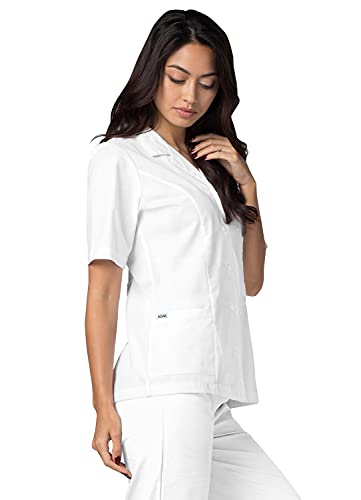 Adar Universal Scrubs for Women - Lapel Collar Buttoned Scrub Top - 2629 - White - XS