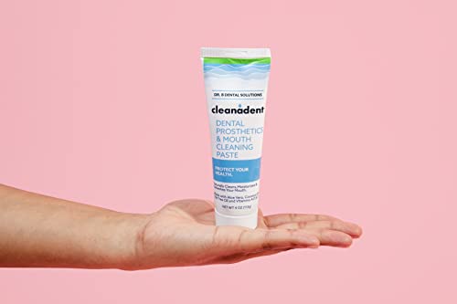 Dr. B Dental Solutions Cleanadent Denture and Gum Toothpaste, Removes Odors Stains Adhesives, Mouth Cleaning Paste, 4 oz