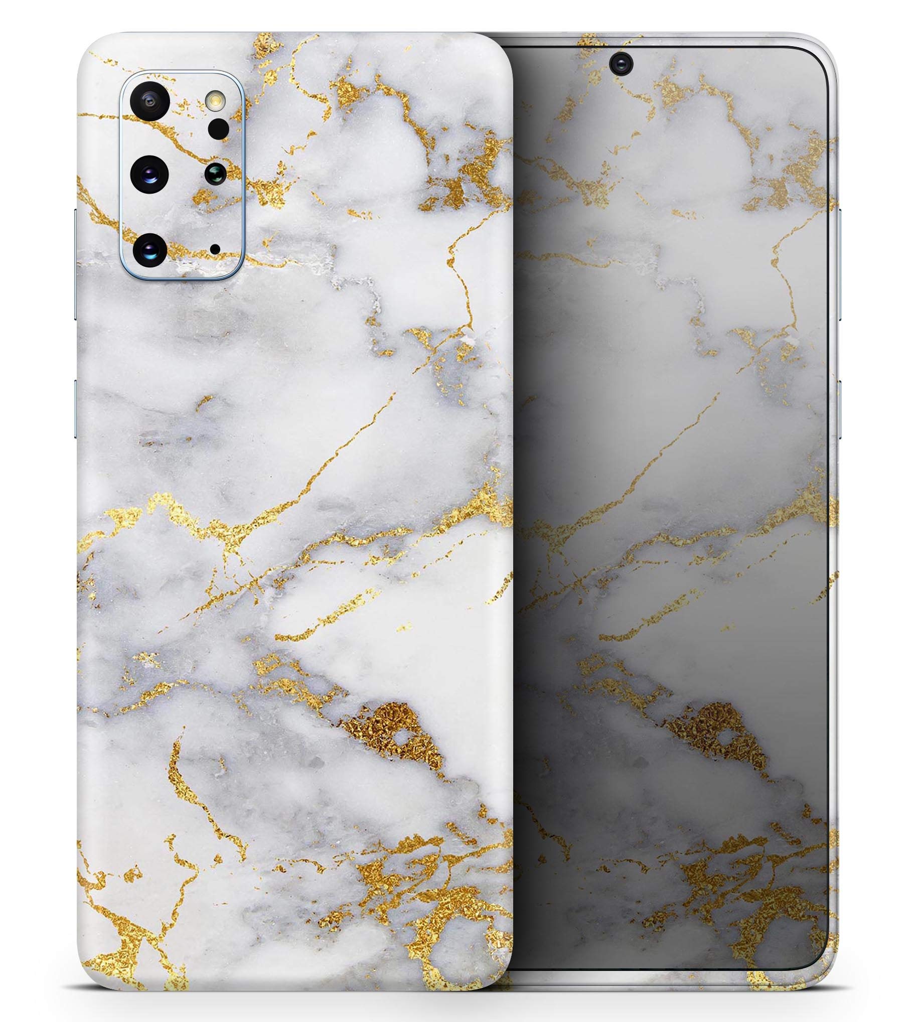 DesignSkinz Marble & Digital Gold Foil V2 Protective Vinyl Decal Wrap Skin Cover Compatible with The Samsung Galaxy S20 (Screen Trim & Back Glass Skin)