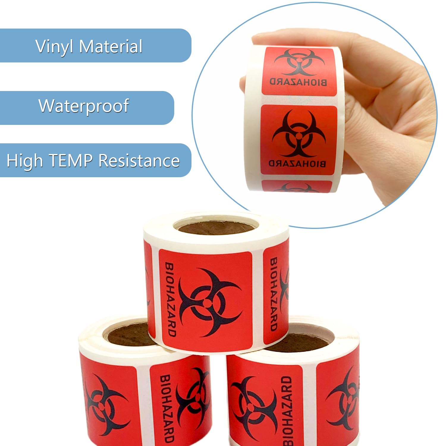Biohazard Danger Safety Warning Label - 1"x1" Waterproof Self Adhesive Decal Sign Sticker, High Temp Resistance, Long Lasting (250 Pcs/Roll)