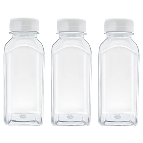 8 Pcs 8 Ounce Plastic Juice Bottles, Reusable Bulk Beverage Containers for Juice, Milk and Other Beverages, White lid