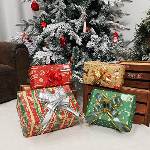 ADARRO 24PCS Christmas Pull Bows for Gift Wrapping with Ribbon for Presents, Florist, Bouquet, Basket Wrap Decoration, Christmas Bows Small(1.18”Wide)12PCS, Large(1.97”Wide)12PCS