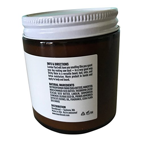 Beardbrand Beard Balm for Men [AS SEEN ON SHARK TANK] Skin Care Body Cream - Lumber Yard - Tattoo Aftercare & Utility Balm Moisturizing Lotion - 3.4 oz