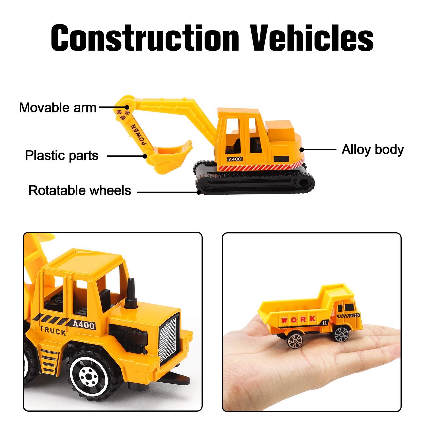 Alloy Truck Mini Pocket Size Construction Models Play Vehicles Toy Trucks for Boys Age 2 3 4,Kids Party Favors Cake Decorations Topper Birthday Gift,6Pcs Set