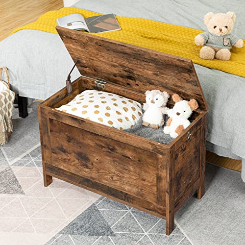 HOOBRO Storage Chest, Retro Toy Box Organizer with Safety Hinge, Entryway Storage Bench Supports 220 lb, 29.9 x 15.7 x 18.9 Inches, Toy Chest, Wooden Look, Easy Assembly, Rustic Brown BF75CW01G1
