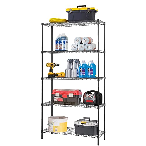 BestOffice 14Dx36Wx72H 5-Shelf Adjustable Storage Shelves Wire Shelving Unit Garage NSF Metal Shelf Heavy Duty Utility Commercial Grade Steel Layer Shelf1250 LBS Capacity,Black