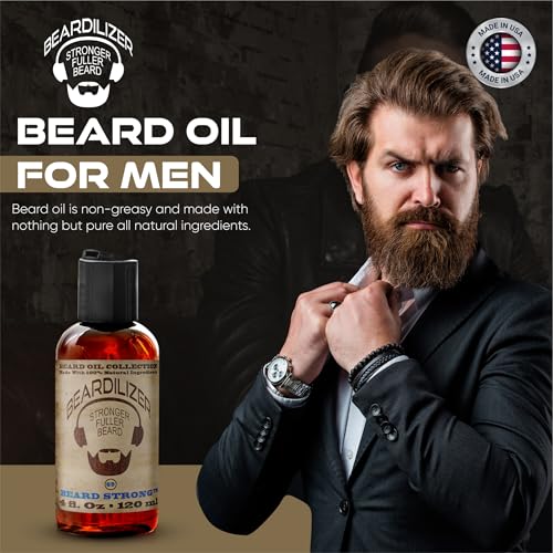 Beardilizer Gentleman Sandalwood Beard Oil for Men - 100% Natural Growth Oil & Conditioner with Argan, Jojoba & Vitamin E β Softening, Moisturizing for Soft, Healthy Beard β 4 Oz