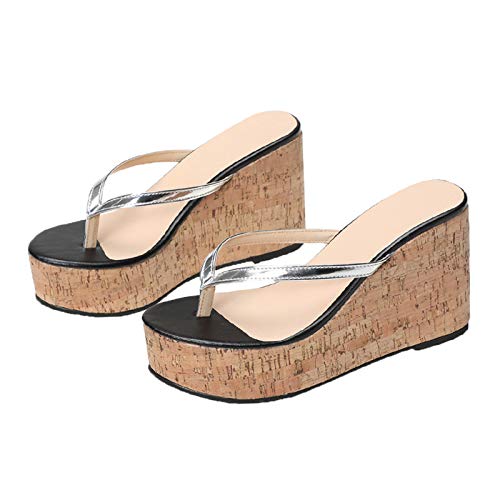 justHIGH Flip Flops for Women Black Platform Wedge Bling Sandals Casual Platforms Wedges Sandals