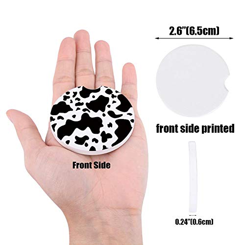 Small Car Coasters 2 Pack 2.56", Absorbent Stone Coasters Ceramic Car Cup Coaster Drink Cup Holder Coasters Cow Print Animal Themed Black and White