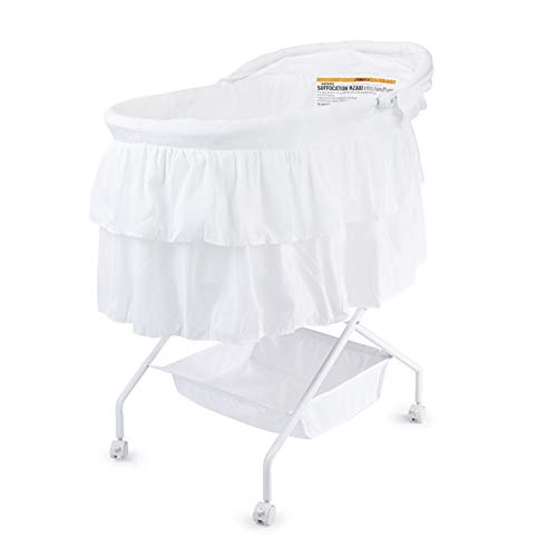 Big Oshi Madison Newborn Baby Bassinet - Bassinet for Boys or Girls - Perfect for Indoor Bedside Napping – Removable Canopy Cover – Includes Mattress Pad and Sheet, White
