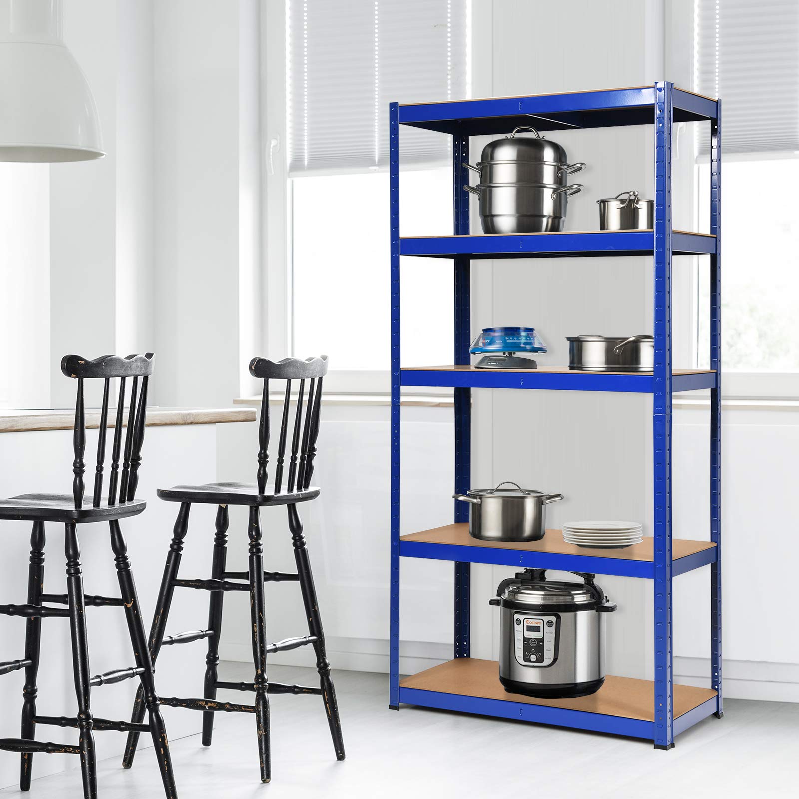 Giantex Storage Rack Shelving Unit Storage Shelf Steel Garage Utility Rack 5-Shelf Adjustable Shelves Heavy Duty Display Stand for Books, Kitchenware, Tools Bolt-Free Assembly 36"x 16"x 72”, Blue