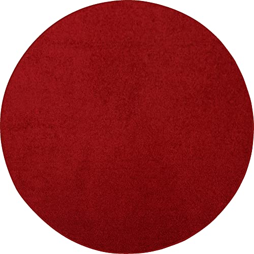 Ambiant Broadway Collection Solid Color Area Rugs Red - 4' Round