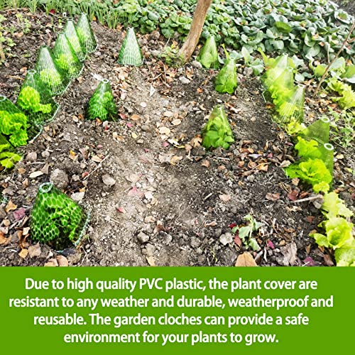 25 Pack Garden Cloches for Plants - Reusable Plant Bell Cover Outdoor with 50 Tent Stakes Protect Plants from Birds, Squirrels, Frost, Hail. (Green)