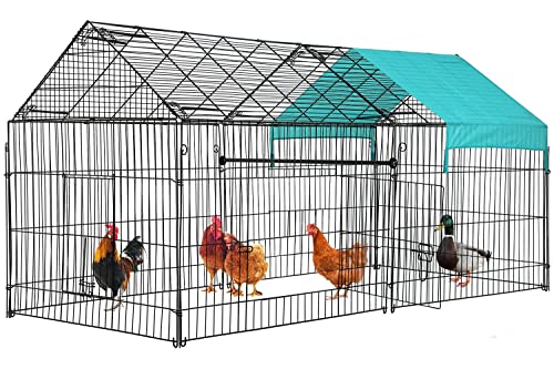 BestPet 87" x 41"Large Metal Chicken Coop Run Enclosure Pen with Waterproof Cover Outdoor Backyard Farm Cage Crate Pet Playpen Exercise Pen for Rabbit Duck Hen