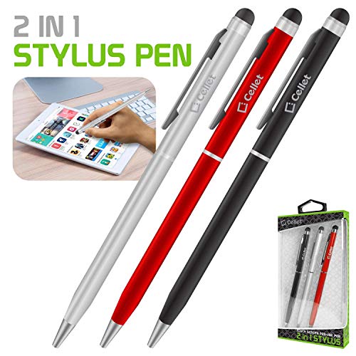PRO Stylus Pen for Samsung Galaxy Tab S6 with Ink, High Accuracy, Extra Sensitive, Compact Form for Touch Screens [3 Pack-Black-Red-Silver]