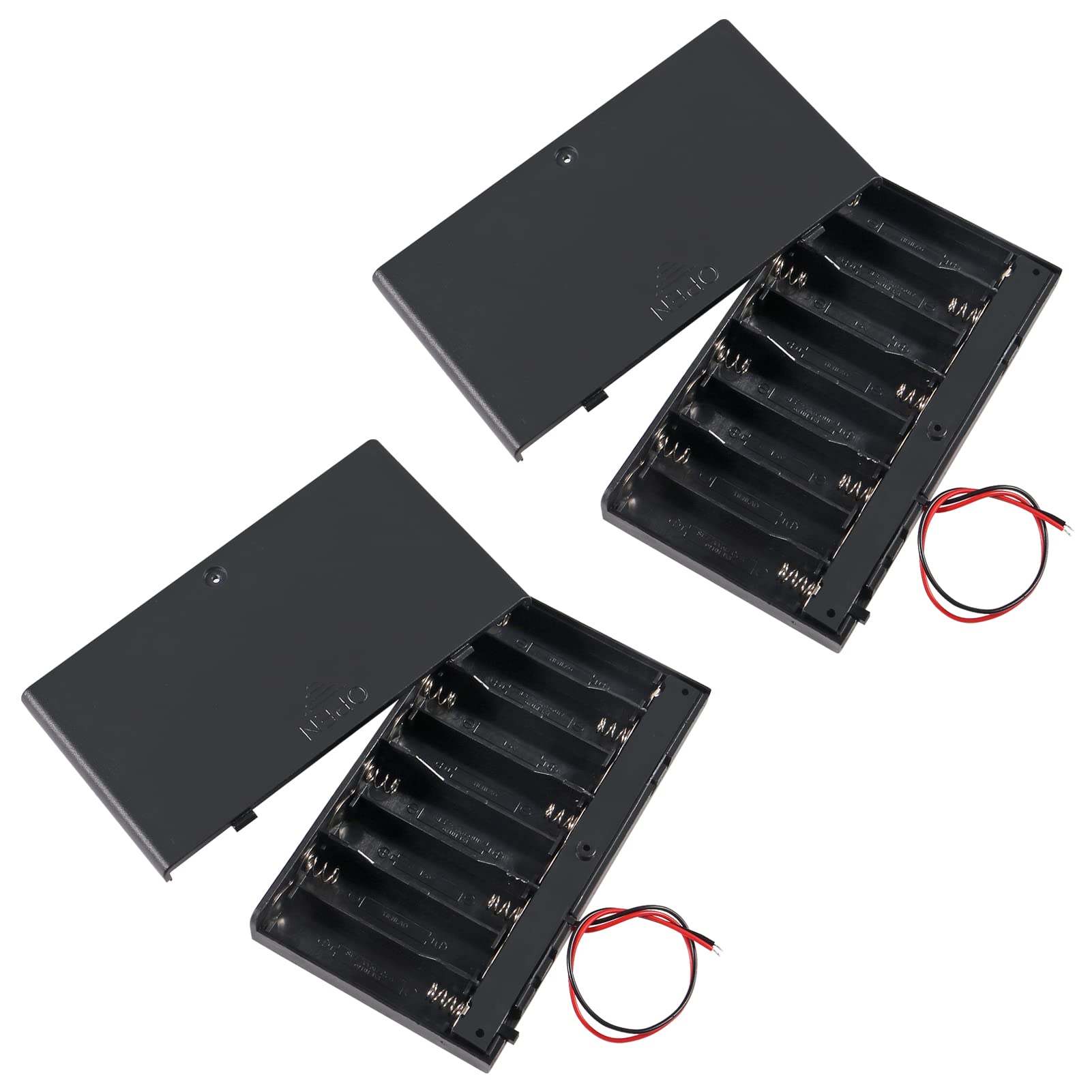 AITIAO 2Pcs 8 x AA Battery Holder Case Box 8 x 12V AA Battery Storage Box Battery Container Case with Cover ON/Off Switch and Wire