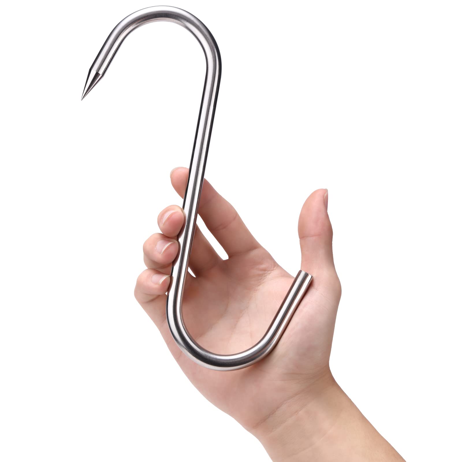 8 Inch Meat Hooks 5PCS, Butcher Hooks Stainless Steel (10MM Diameter), Meat Processing Hooks, S-Shaped Hook for Hanging Bacon, Hunting Smoking Ribs, Drying, Grillling BBQ For Kitchen, Slaughterhouse