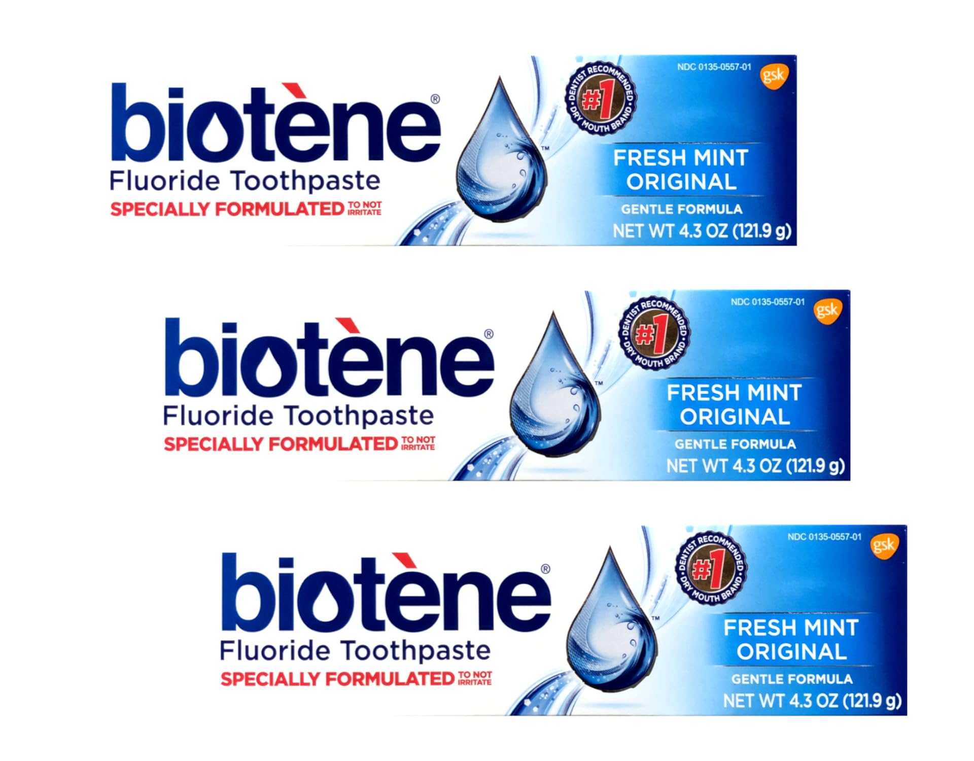biotène Gentle Formula Fluoride Toothpaste, Fresh Mint 4.3 oz ( Pack of 3), (PPAX1366750)