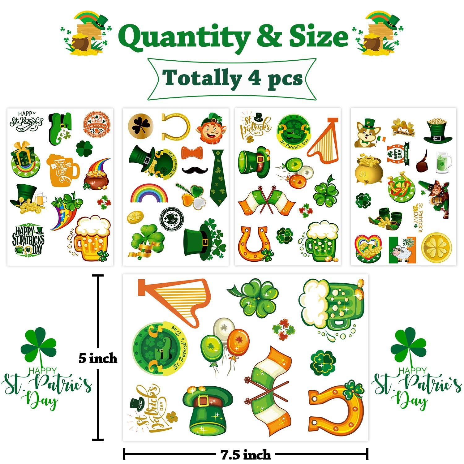 Leesgel 4 Sheets St Patricks Day Stickers Shamrock Stickers, St Patricks Day Party Favors Supplies, St Saint Patricks Day Stickers Party Decorations Accessories (51pcs)