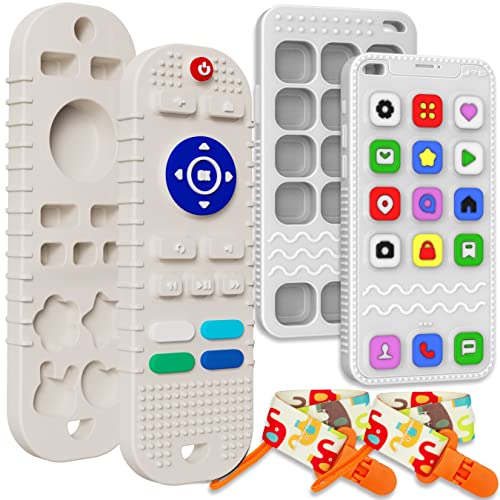 3 Pack Baby Teething Toys, Silicone Baby Toys Teether Chew Toys for Babies, TV Remote Control Shape with Push Sensory Bubble, Infant Teether Early Educational Toy for 3-12 Months