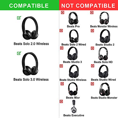 Professional Replacement Ear Pads,Earpads Compatible with Beats Solo 2 & Solo 3 Wireless On-Ear Headphones,Soft Protein Leather,Noise Isolation Memory Foam,Strong Adhesive Tape,2 Pieces