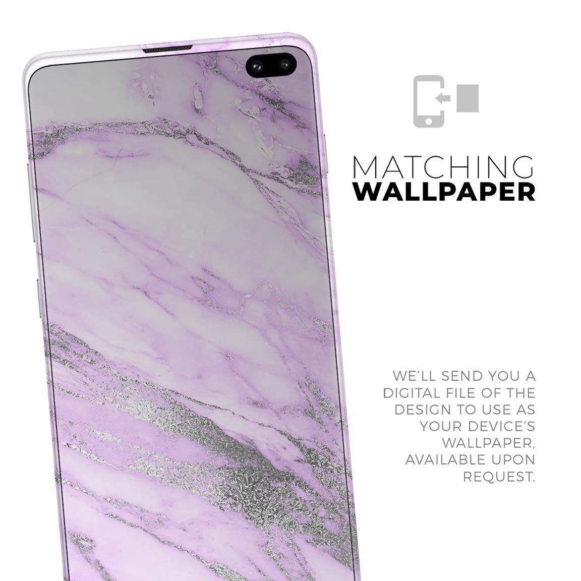 DesignSkinz Purple Marble & Digital Silver Foil V10 2 Protective Vinyl Decal Wrap Skin Cover Compatible with The Samsung Galaxy S20 (Screen Trim & Back Glass Skin)