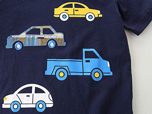 Funnymore Toddler Boy Summer Clothes,Navy Truck Short Sleeve T-Shirt and Short Outfit Set 3t