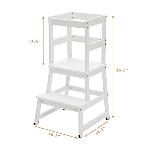 DuDuEase Kitchen Step Stool for Kids and Toddlers with Safety Rail Children Standing Tower for Kitchen Counter, Parents' Helper Kids Learning Stool, White