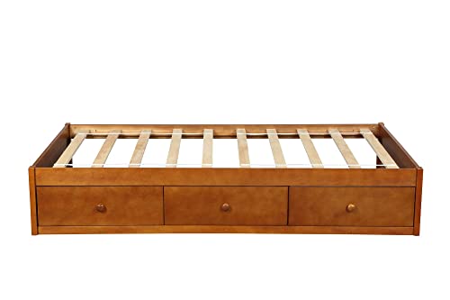 SOFTSEA Storage Bed with Drawers for Kids Twin Bed Frame Wood Platform Bed Frame with Wood Slat Support, No Box Spring Needed (Oak)
