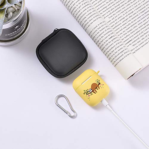 JOYLAND Yellow Case Cover for AirPod 1&2 w/Keychain Ring Carabiner Clip,Lovely Sloth Case Wireless Earphone Case Smooth Anti-dust Silicone Protective Cover Soft Skin Cute Case fr AirPods 1 & 2