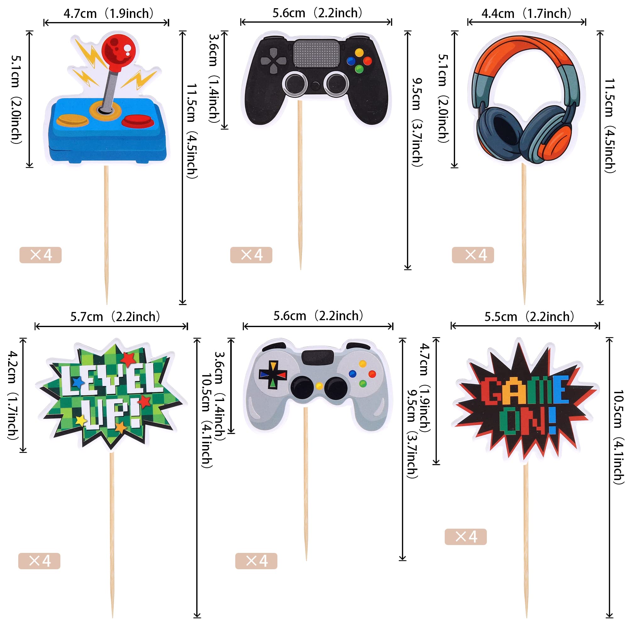 25 PCS Video Game Cupcake Toppers Video Game Happy Birthday Cake Topper Game On Controllers Cupcake Picks GamePad Cake Decorations for Game Theme Baby Shower Kids Birthday Party Supplies