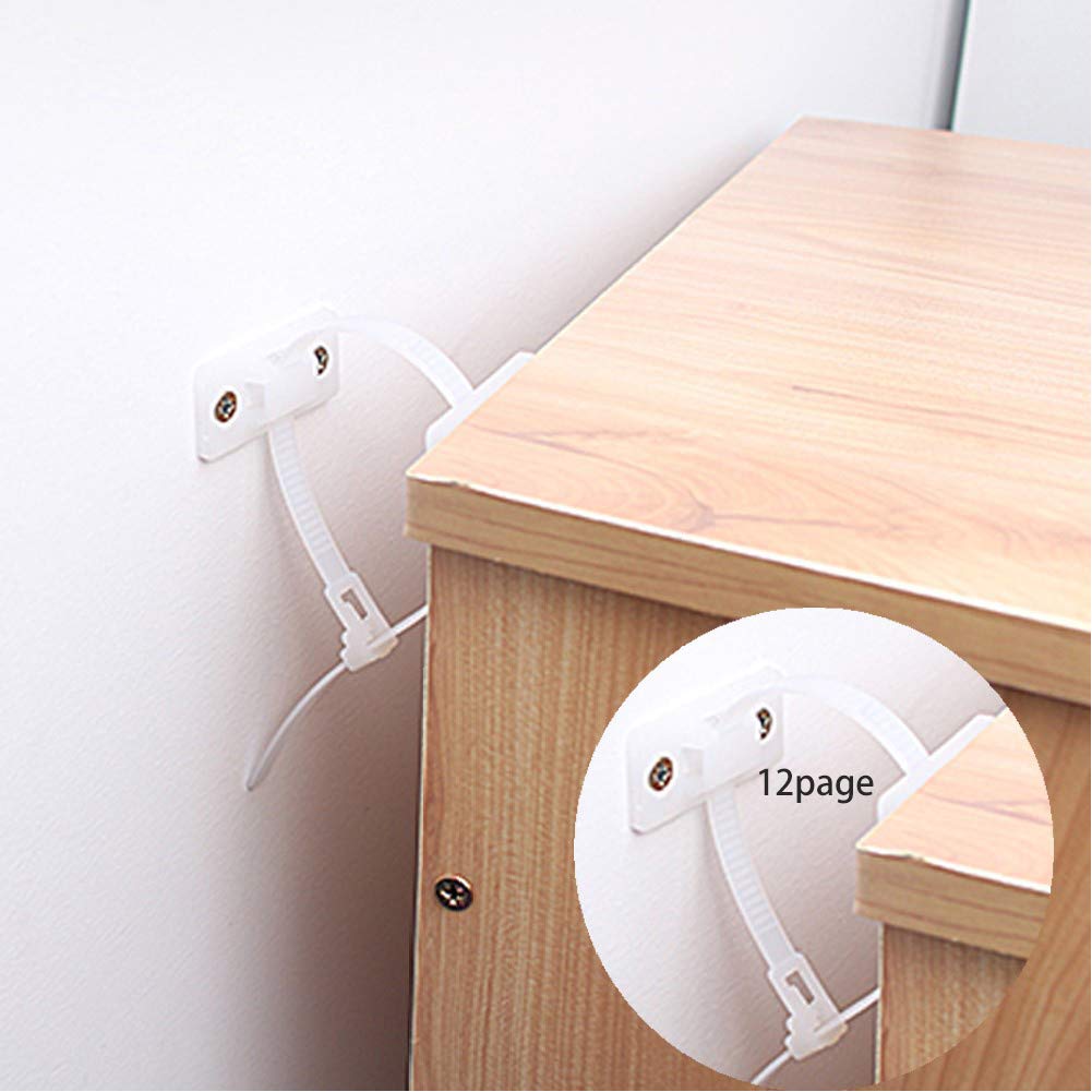 Furniture Straps (12 Pack) Baby Proofing Anti Tip Furniture Anchors Kit, Cabinet Wall Anchors Protect Toddler and Pet from Falling Furniture, Adjustable Child Safety Straps Earthquake Resistant