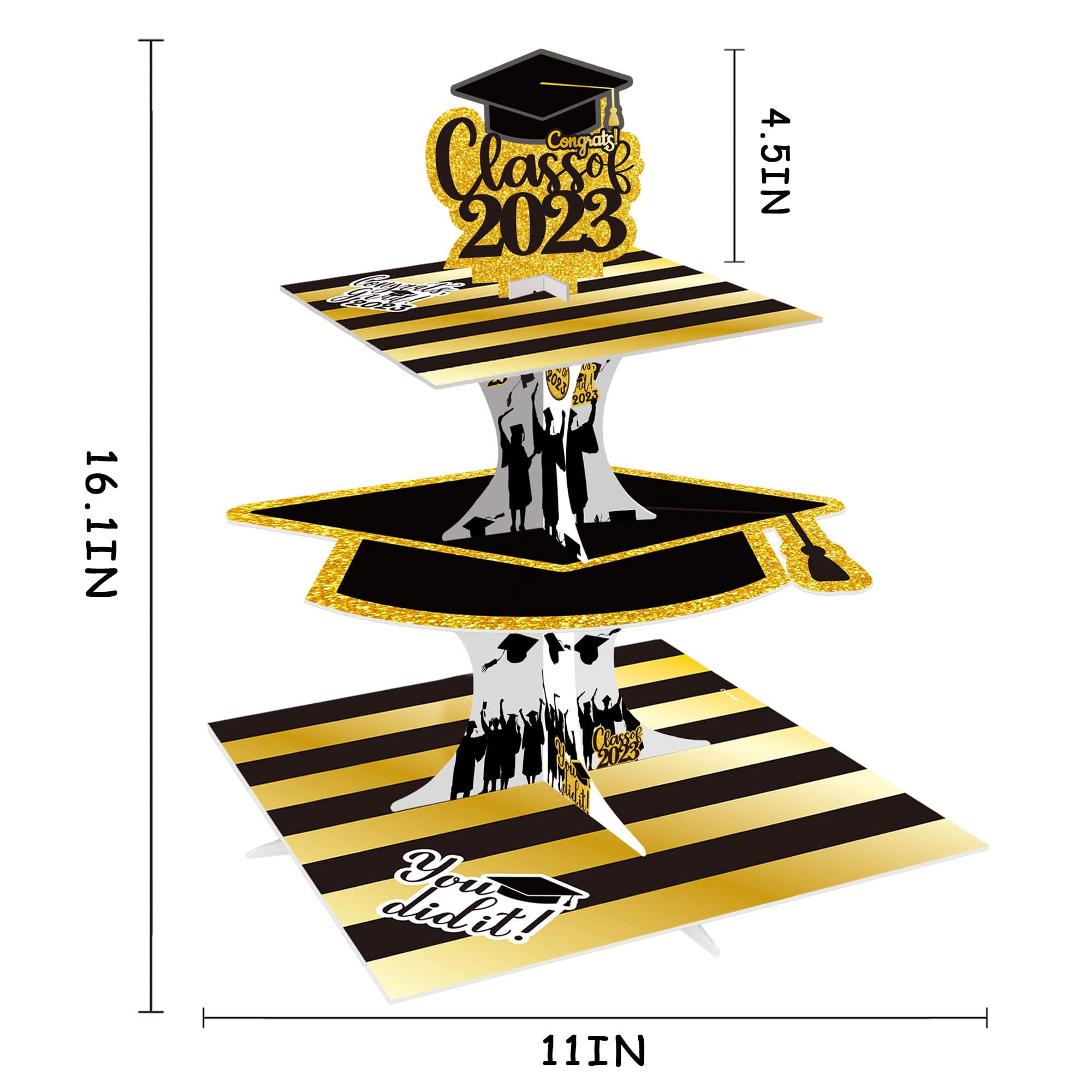 2023 Graduation Cupcake Stand for Graduation Party Decorations Supplies 3 Tier Class of 2023 Cardboard Dessert Stand for 24 Cupcake Toppers Picks