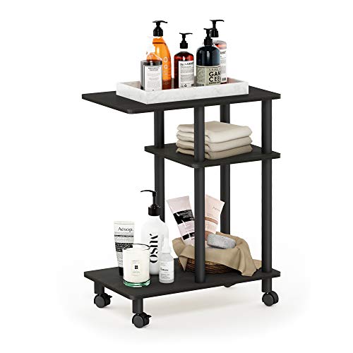 Furinno Turn-N-Tube U Shape Sofa Side Table with Casters, Espresso/Black