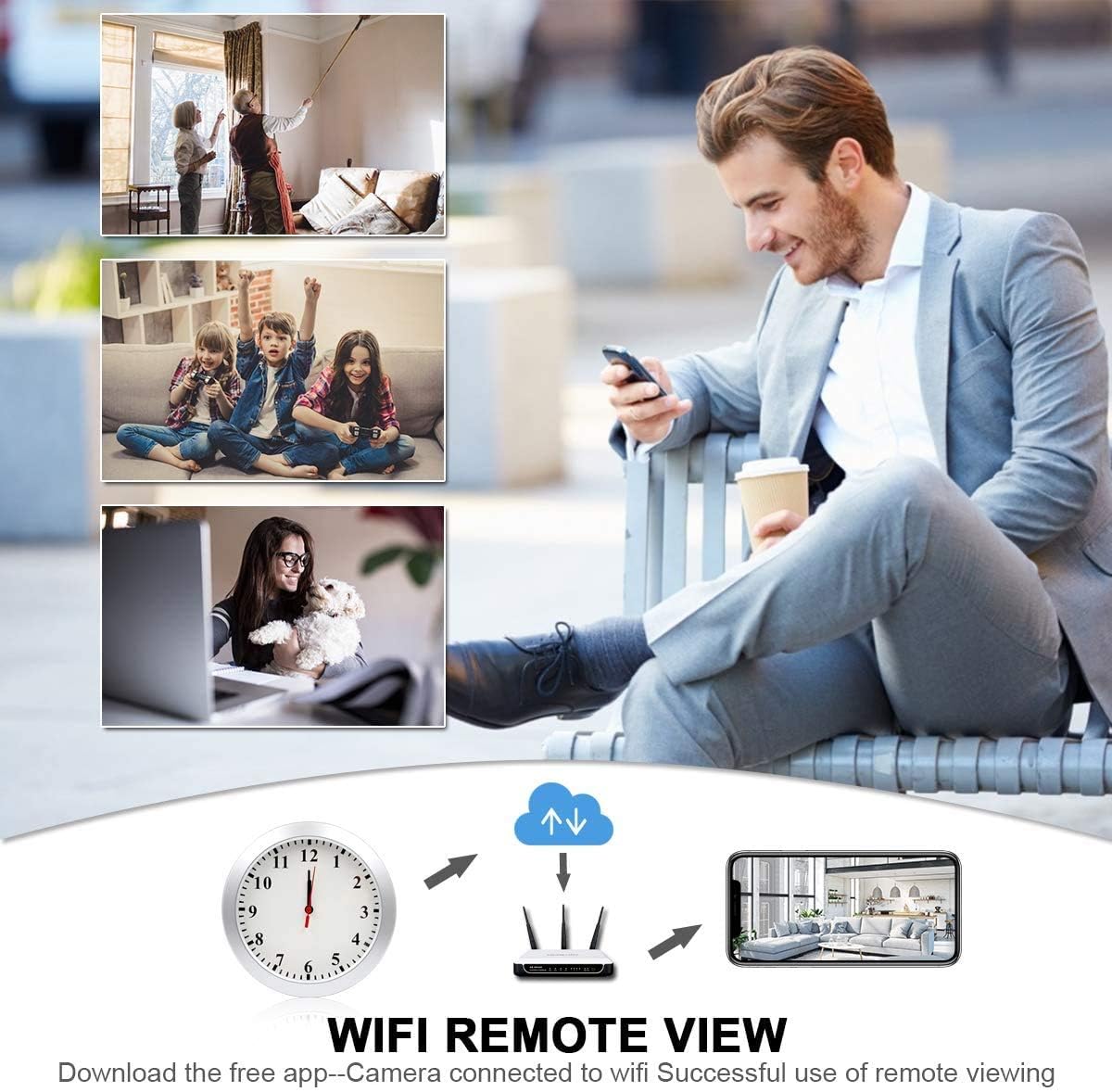 JLRKENG Hidden Spy Camera Wall Clock 1080P HD WiFi Clock Cameras Wireless Home Security Nanny Cam with Motion Detection Alarm Mini Video Recorder for Home and Office Surveillance, No Audio