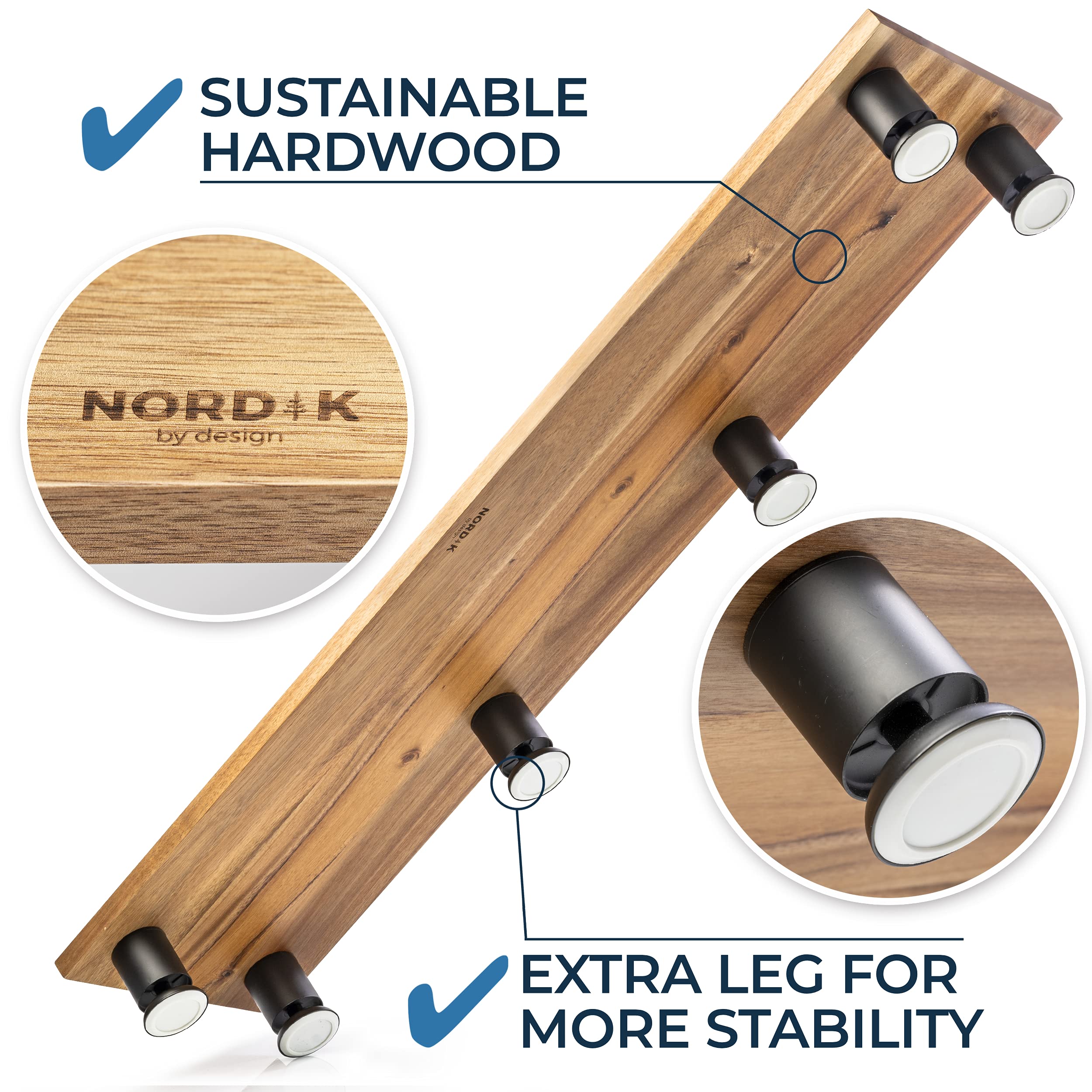 Nordik Large Dual Monitor Riser for 2 - Premium Handmade Hardwood Acacia Computer - Laptop TV Stand with Storage for Desk Accessories - Organizer Television