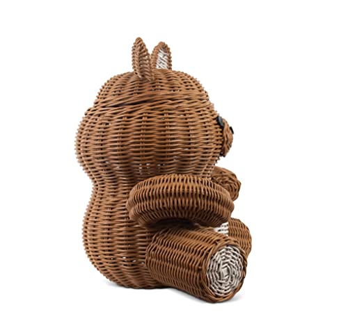 G6 COLLECTION Bear Rattan Storage Basket With Lid Decorative Bin Home Decor Hand Woven Shelf Organizer Cute Handmade Handcrafted Nursery Gift Decoration Animal Wicker Bear (Brown Bear)