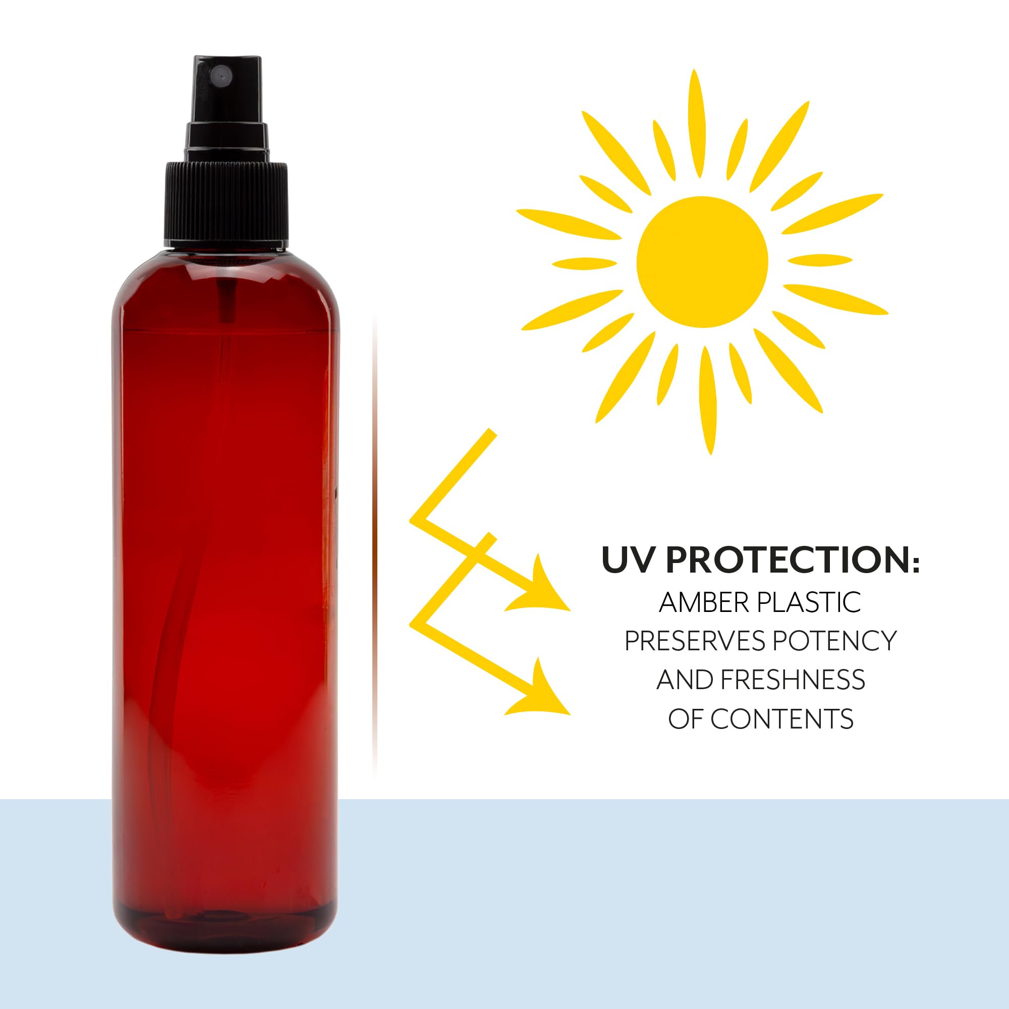 Cornucopia 8oz Amber Brown Plastic Spray Bottles with Fine Mist Atomizers (6-Pack); for DIY Home Cleaning, Aromatherapy, & Beauty Care
