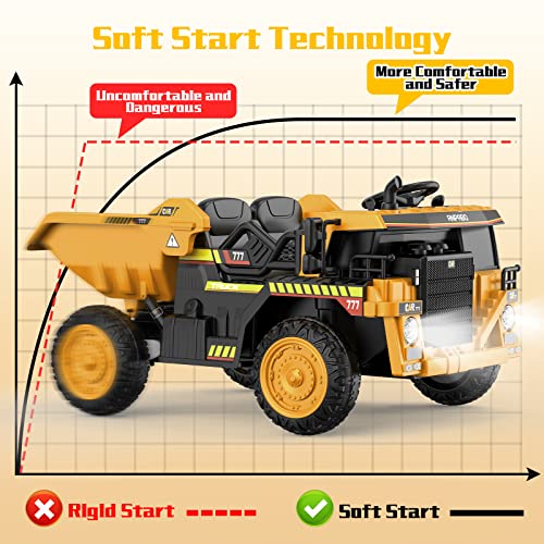 ANPABO Ride on Dump Truck, 12V Ride on Car with Remote Control, Electric Dump Bed and Extra Shovel, Ride on Construction Vehicle with Music Player, Key Start for Safety, Ideal Gift for Kids