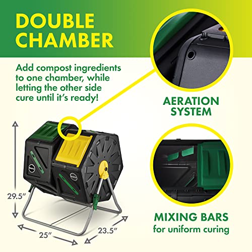 Dual Chamber Compost Tumbler β Easy-Turn, Fast-Working System β All-Season, Heavy-Duty, High Volume Composter with 2 Sliding Doors - (2 β 18.5gallon /70 Liter)