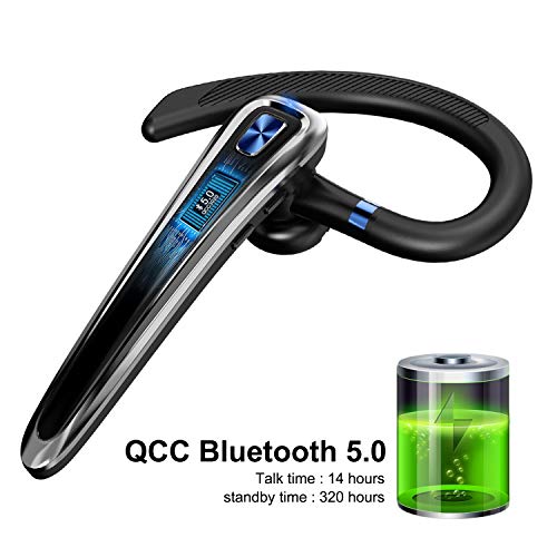 MQQC Bluetooth Headset V5.0 Wireless Bluetooth Earpiece,Hands-Free Earphones with Noise Cancellation Mic for/Business/Office/Driving, Compatible with iPhone and Android(Blue)