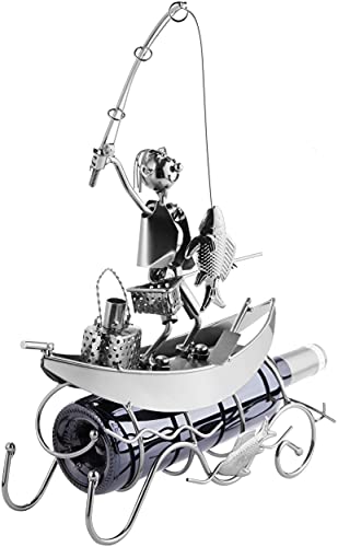 BRUBAKER Wine Bottle Holder Fisherman on a Boat - Metal - Statue, Sculptures and Figurines - Decor Wine Racks and Stands - Gifts & Decoration