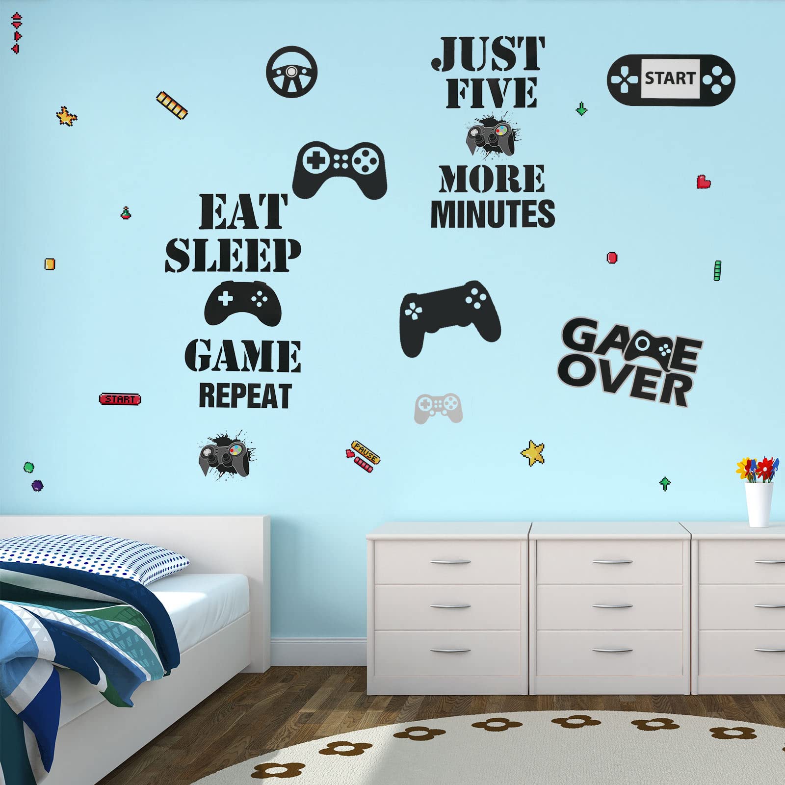 Gamer Room Decor Gaming Wall Decals Sticker Gamer Decals Boys Room Decals Video Game Decor Eat Sleep Game Wall Decal for Gamer Bedroom Playroom Decorations (Classic Style)