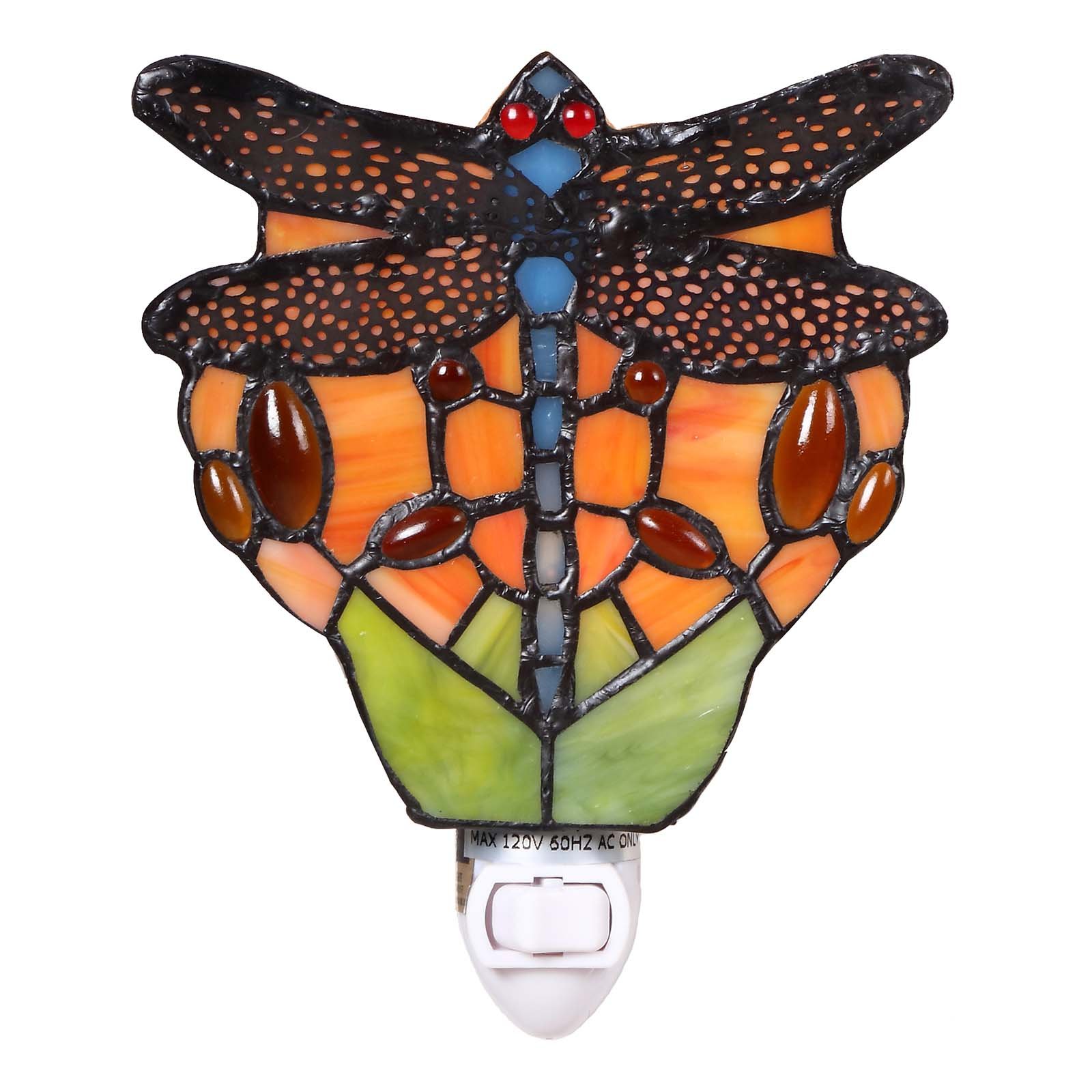 Bieye L11401 Tiffany Style Stained Glass Dragonfly Wall Lamp with Plug-in Night Light Socket for Home Decor