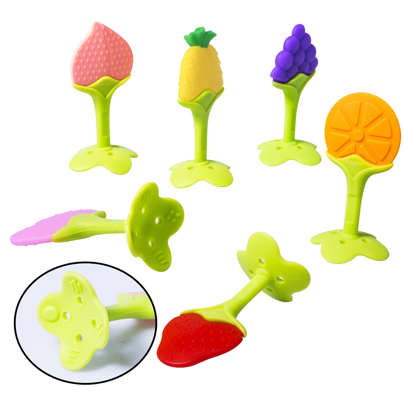 6 Pack Baby Teething Toys for Newborn Infant, BPA Free Freezer Safe Silicone Fruit Baby Teethers Soothe Babies Gums Set for Babies 0-6 Months 6-12 Months