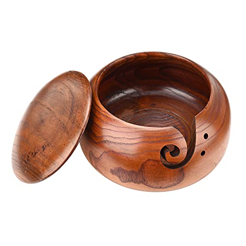 Knitting Bowl, Wood Yarn Bowl Yarn Holder for Knitting for Knitting and Crochet (5.7" x 3.3",with lid)
