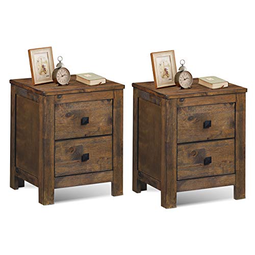 Giantex Nightstand with 2 Sliding Drawers, Full Assembled Rustic Multipurpose Storage Beside Table for Bedroom, Wooden Storage Cabinet End Table (2, Coffee)