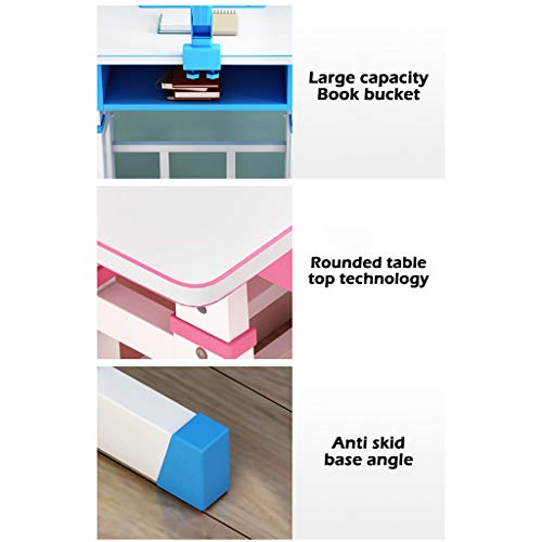 Children's Combined Study Desk and Chair Set, Height Adjustable Home School Use Anti-Reflective Children Study Table with LED Light/Reading Board/Pull-Out Drawer 80 x 49cm (Pink)