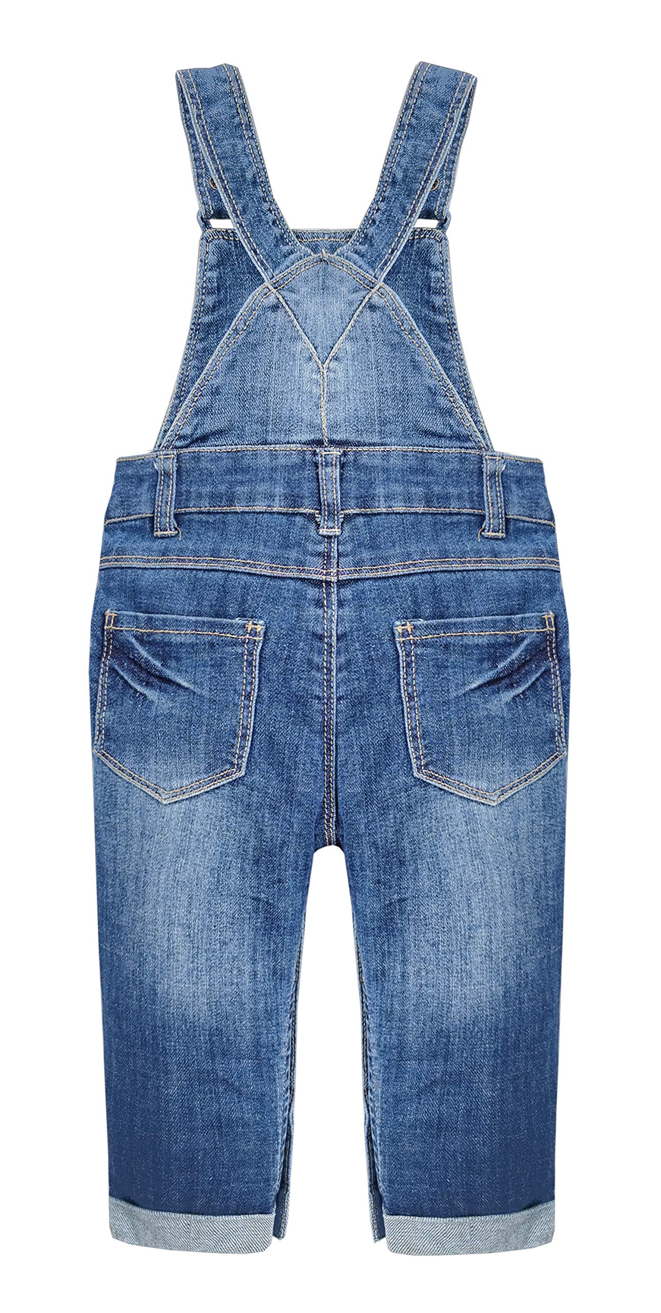 KIDSCOOL SPACE Baby Toddler Girls Snap Leg/Crotch Easy Diaper Changing Jeans Overalls,Blue,12-18 Months