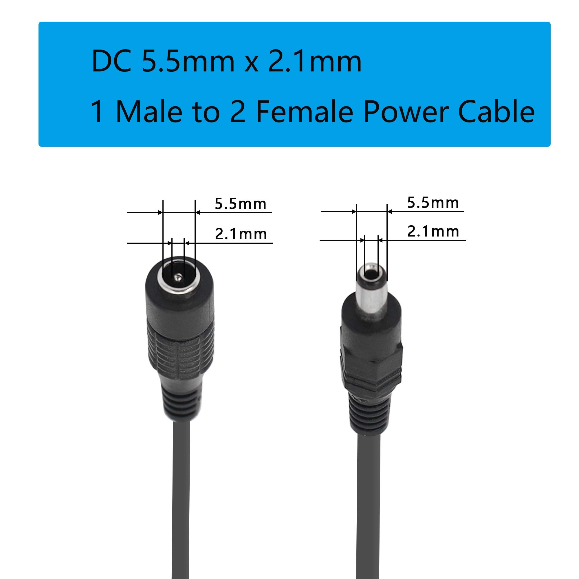 GINTOOYUN DC Y Splitter Cable 1 Male to 2 Female,5.5mm x 2.1mm DC Power Extension Adapter Cable,for CCTV Surveillance Cameras,Surveillance Routers,DVR,and More(2PCS